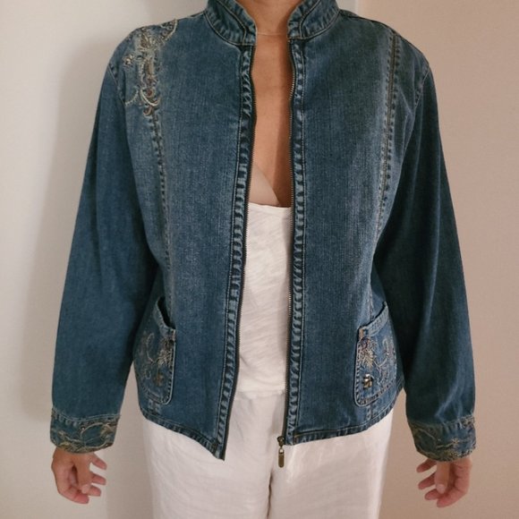 Other | Chicos Embroidered Denim Jacket | Poshmark